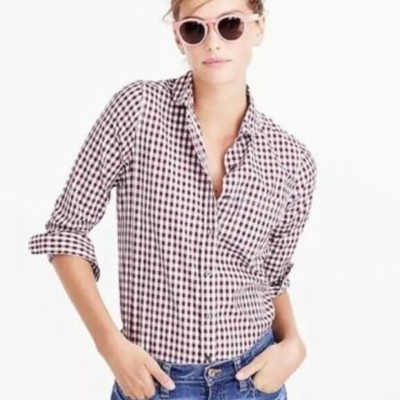 J. Crew | Tops | J Crew Club Collar Burgundy Gingham Boy Shirt | Poshmark